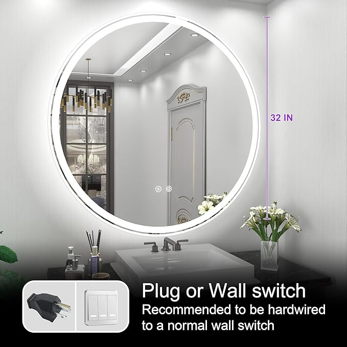 Round LED Mirror, Bathroom Vanity Mirror with Lights, Round Lighted ...
